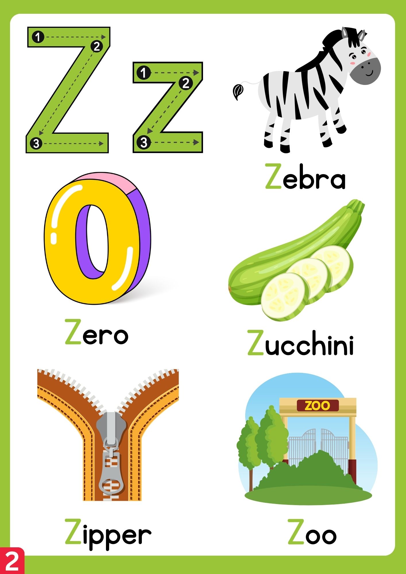 Letter z flashcard with words 2 - ezpzphonics.com